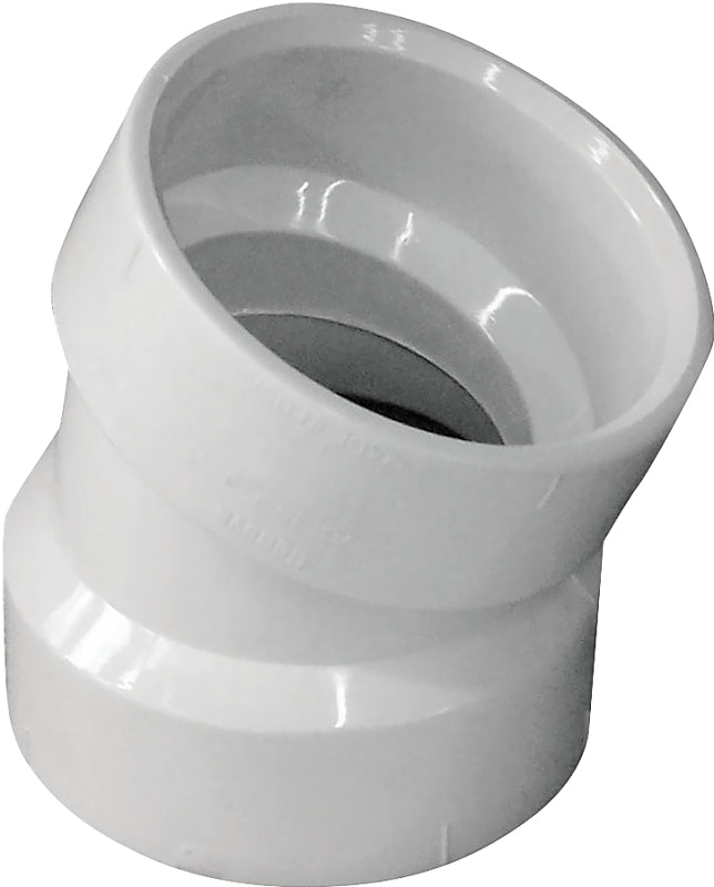 Canplas 192551 Pipe Elbow, 1-1/2 in, Hub, 22.5 deg Angle, PVC, White, MORG6593370, 192551 ...