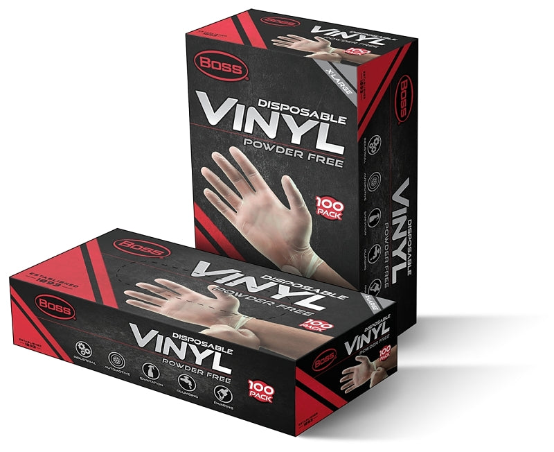 Boss B23021-XL Disposable Gloves, XL, Vinyl, Powder-Free, Clear ...