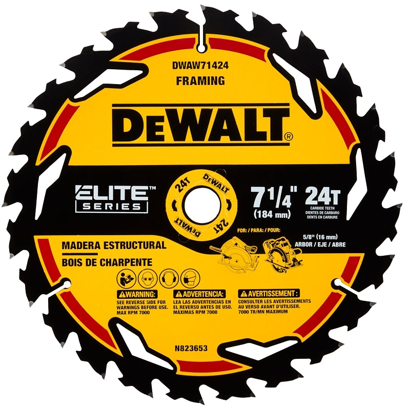 DEWALT ELITE Series DWAW71424 Circular Saw Blade, 7-1/4 in Dia, 5/8 in ...