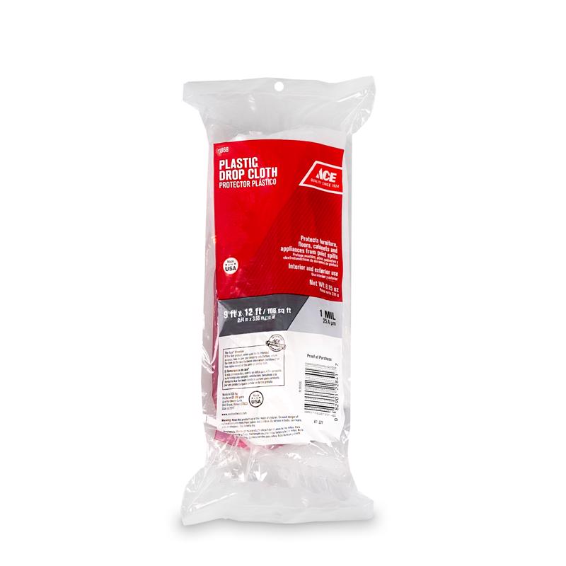 Ace 9 ft. W X 12 ft. L X 1 mil Plastic Drop Cloth 1 pk, Pack of 24 ...