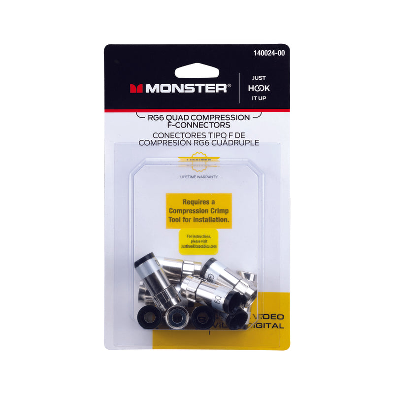 Monster Just Hook It Up Compression RG6 Quad Compression Connector 10 ...