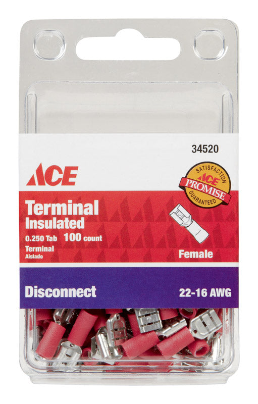 Ace Insulated Wire Female Disconnect Red 100 pk, MACE34520, 34520 ...