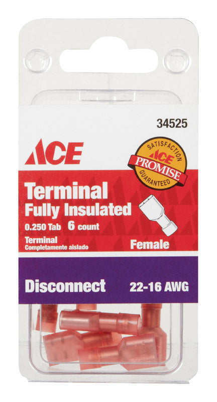 Ace Insulated Wire Female Disconnect Red 6 pk, MACE34525, 34525 ...