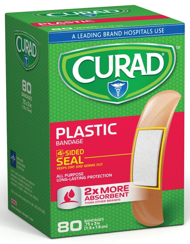 Curad CUR02278RB Adhesive Bandage, 3/4 in W, Plastic Bandage ...
