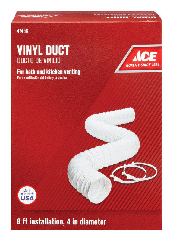 Ace 96 in. L X 4 in. D Silver/White Vinyl Vent Duct, MACE47458 ...