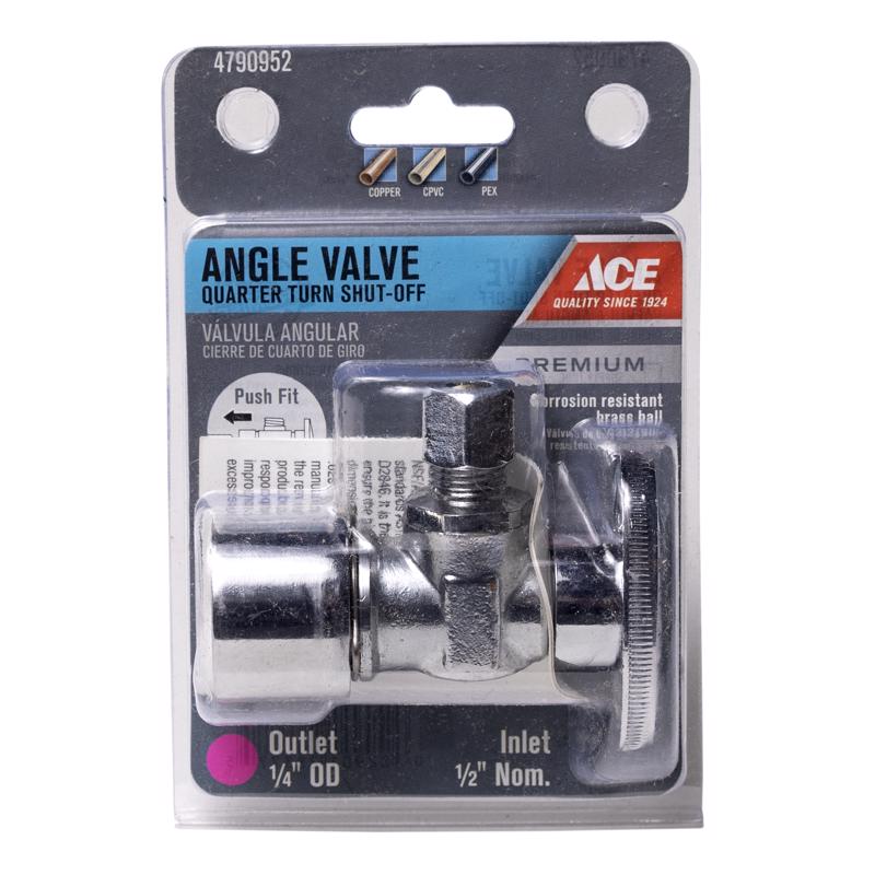 Ace Quick Lock 1/2 in. Push-Fit in. X 1/4 in. Push-Fit Brass Angle Val ...