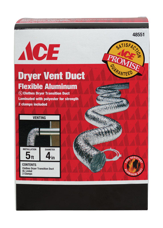 Ace 60 in. L X 4 in. D Silver Aluminum Dryer Vent Duct, Pack of 6 ...