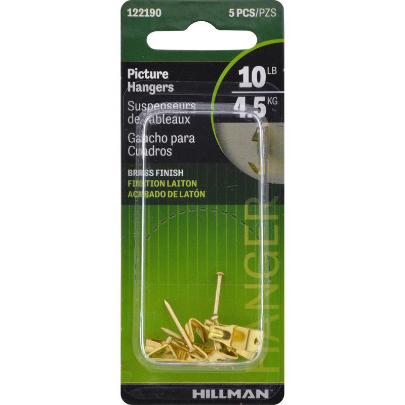 HILLMAN Brass-Plated Gold Professional Picture Hanger 10 lb 5 pk, Pack ...