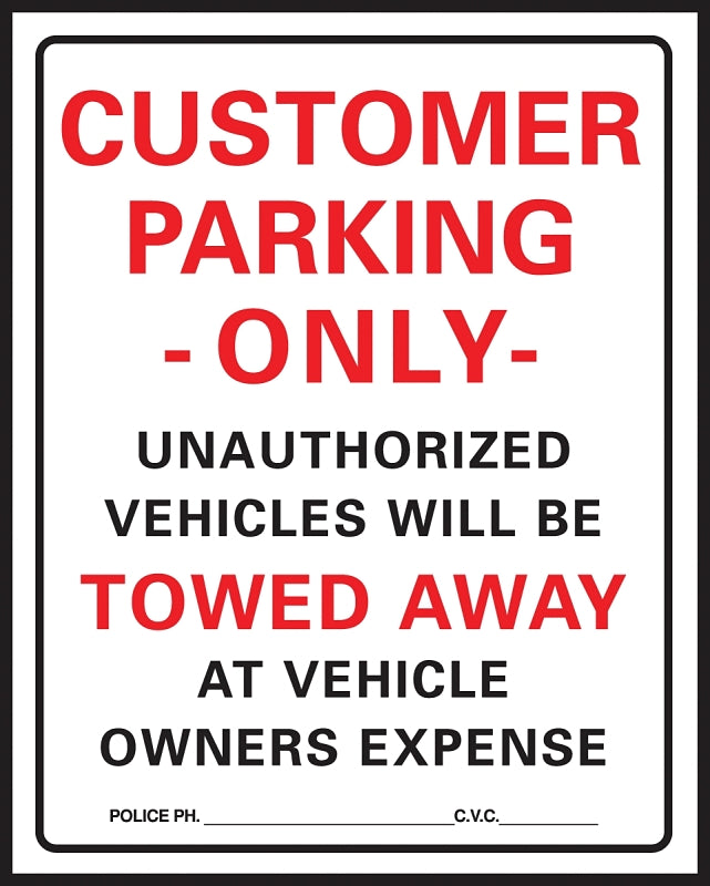 Hy-Ko 700 Parking Sign, Rectangular, Black/Red Legend, White Backgroun ...