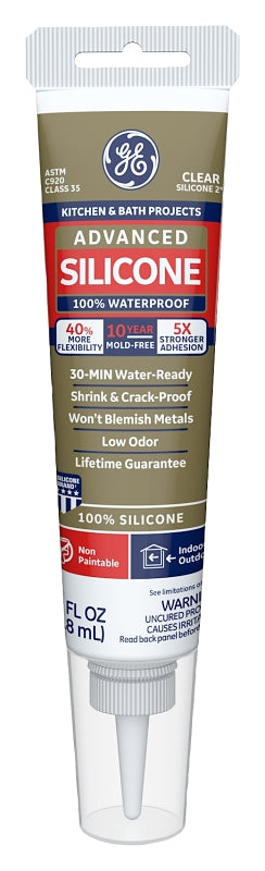 GE Advanced Silicone 2 2812563 Kitchen & Bath Sealant, Clear, 24 hr ...