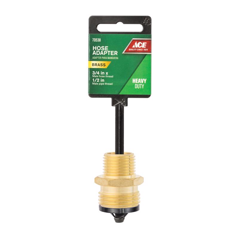 Ace 3/4 in. MHT x 1/2 in. MPT in. Brass Threaded Double Male Hose Adap ...