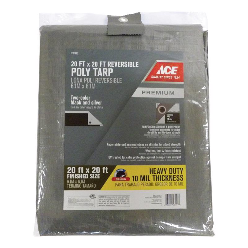Ace 20 ft. W X 20 ft. L Heavy Duty Polyethylene Tarp Black/Silver ...