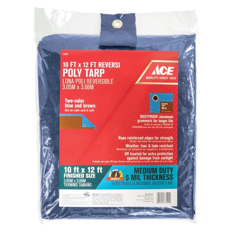 Ace 10 ft. W X 12 ft. L Medium Duty Polyethylene Tarp Blue/Brown ...
