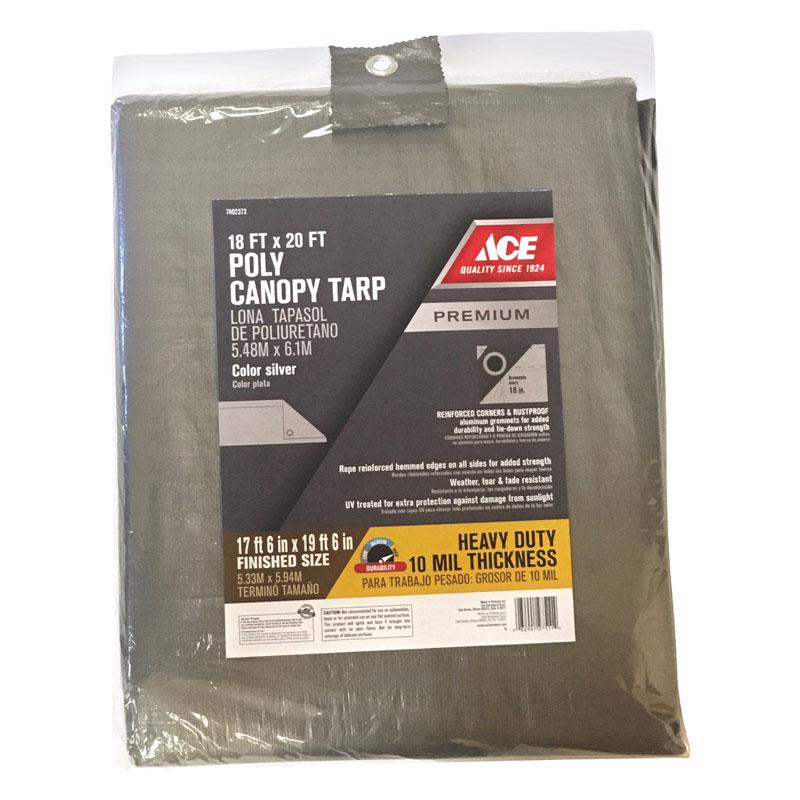 Ace 18 ft. W X 20 ft. L Heavy Duty Polyethylene Canopy Tarp Silver ...