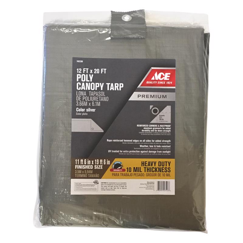 Ace 12 ft. W X 20 ft. L Heavy Duty Polyethylene Canopy Tarp Silver ...