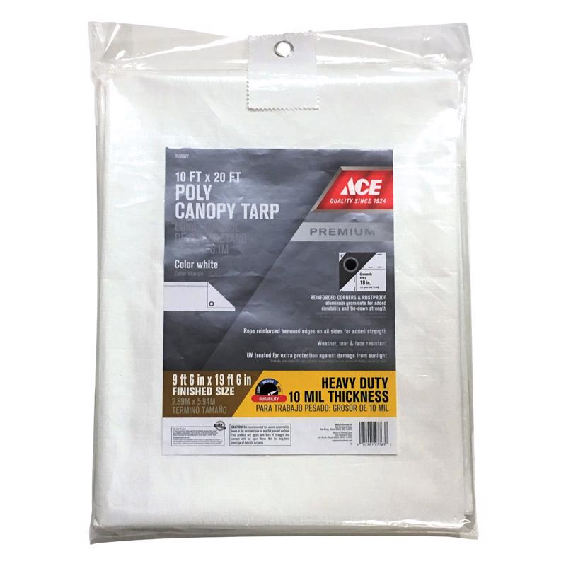 Ace 10 ft. W X 20 ft. L Heavy Duty Polyethylene Canopy Tarp White ...