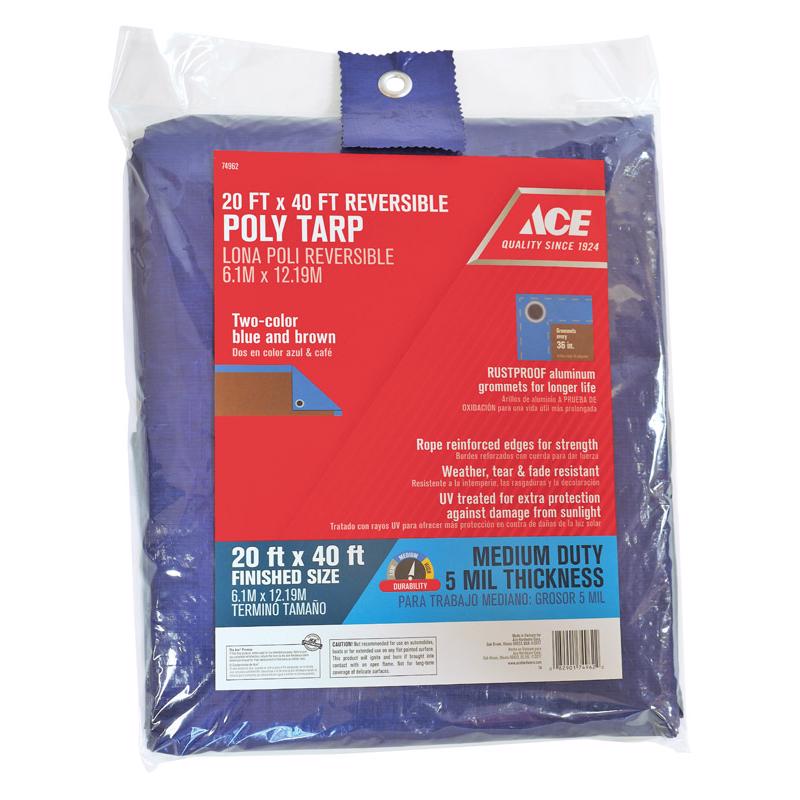 Ace 20 ft. W X 40 ft. L Medium Duty Polyethylene Tarp Blue/Brown ...