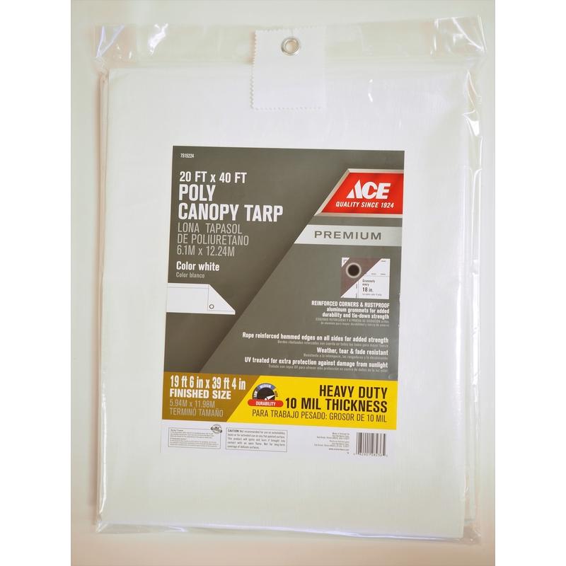 Ace 20 ft. W X 40 ft. L Heavy Duty Polyethylene Canopy Tarp White ...