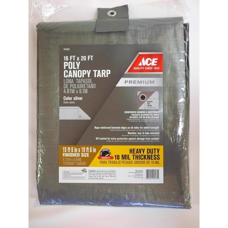 Ace 16 ft. W X 20 ft. L Heavy Duty Polyethylene Canopy Tarp Silver ...