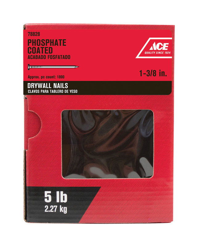 Ace 1-3/8 in. Drywall Phosphate-Coated Carbon Steel Nail Cupped Head 5 ...