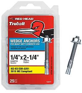 Red Head TruBolt 12377 Wedge Anchor, 1/4 in Dia, 2-1/4 in OAL ...