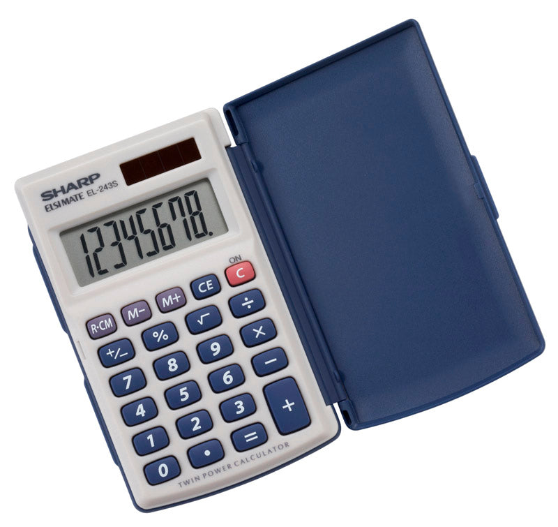Sharp Blue/Gray 8 digit Solar Powered Pocket Calculator, MACE90263 ...