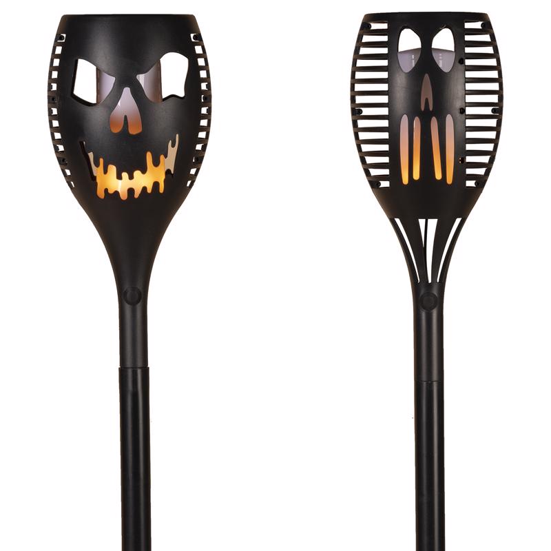 Gerson Orange 31 in. LED Solar Scary Pumpkin Face Torch Pathway Decor ...