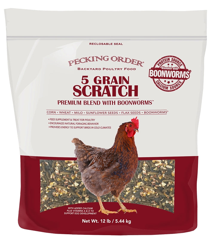 Pecking Order 009352 Five-Grain Scratch with Boonworms, 12 lb Bag ...