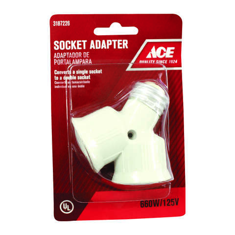 Ace Plastic Medium Base Twin Light Socket Adapter 1 pk, MACE3187226, EE ...